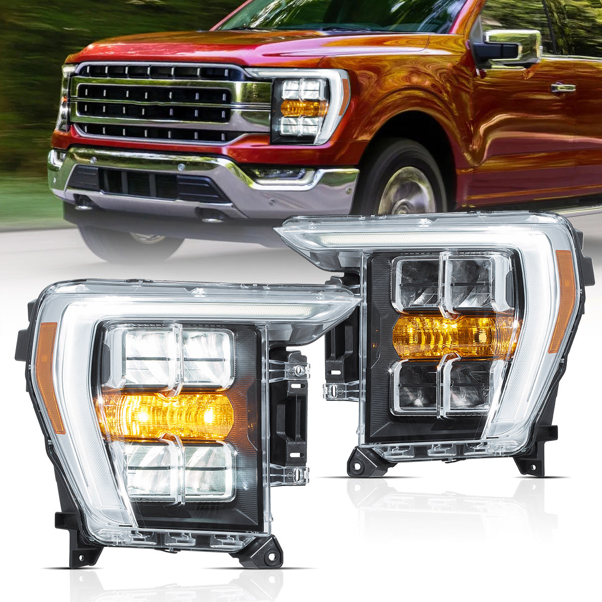 VLAND LED Dual Beam Headlights For Ford F150 14th Gen 2021-2023 [DOT.]