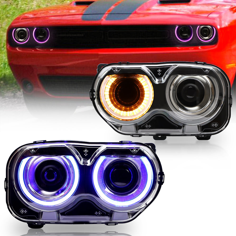 VLAND RGB Headlights For Dodge Challenger 2015-2024 Halogen Models