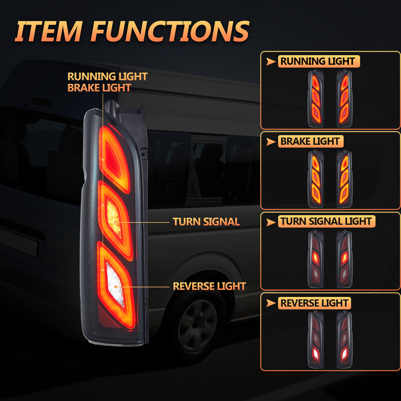 VLAND LED Tail Lights For Toyota Hiace 5th Gen (H200) 2005-2019 With ...