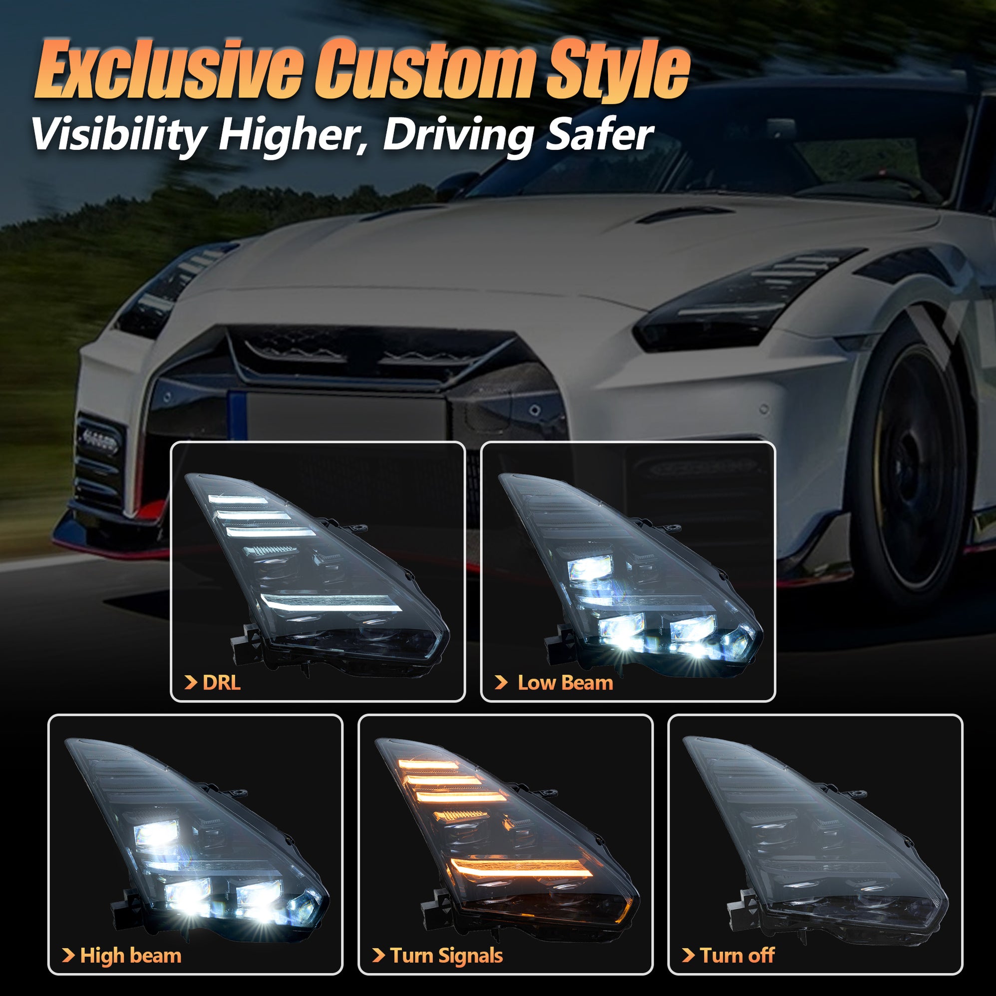 VLAND LED Projector Head Lights For Nissan GTR R35 2008-2023 [DOT.]