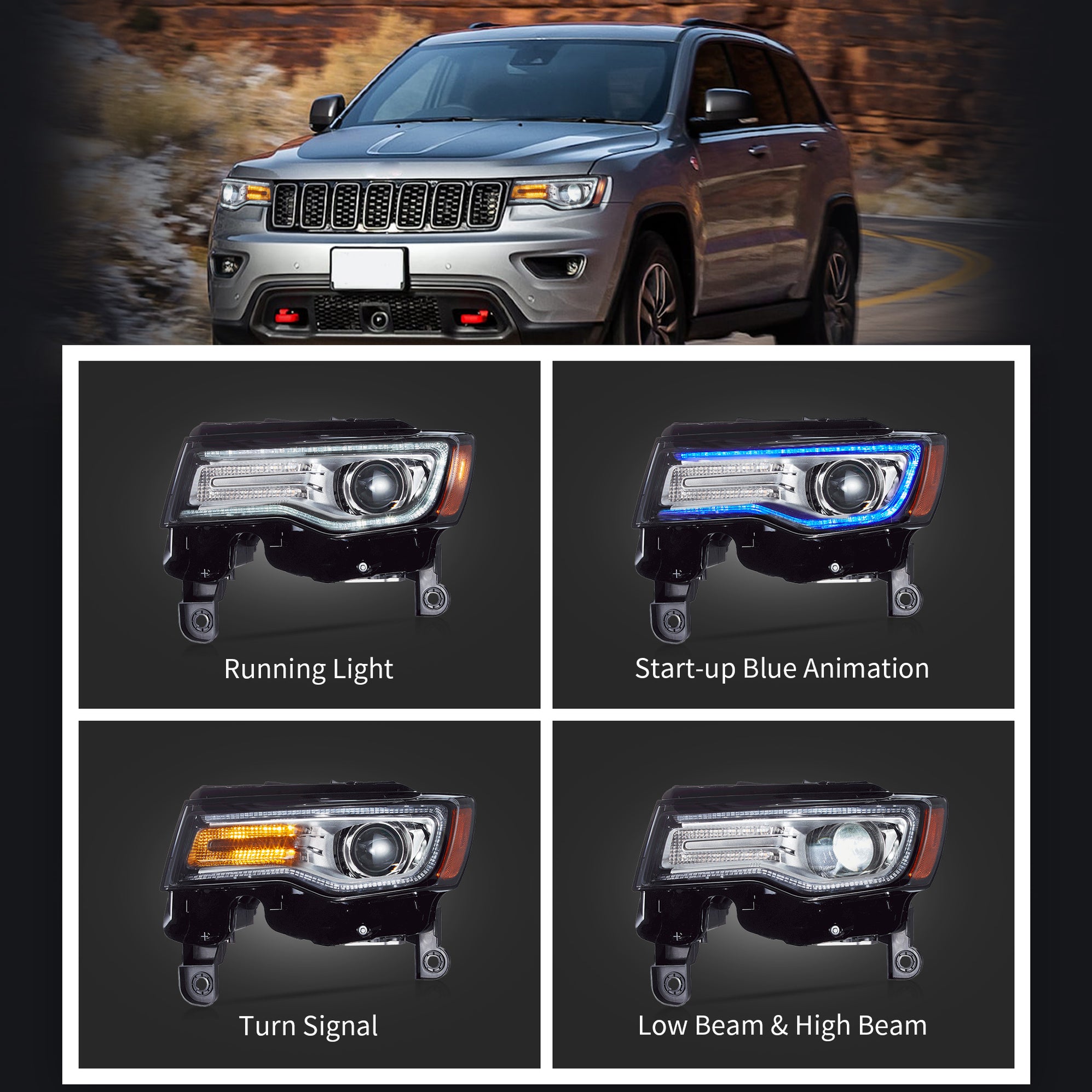 VLAND LED Headlights For Jeep Grand Cherokee WK2 2014-2021 4th Gen [DOT.]