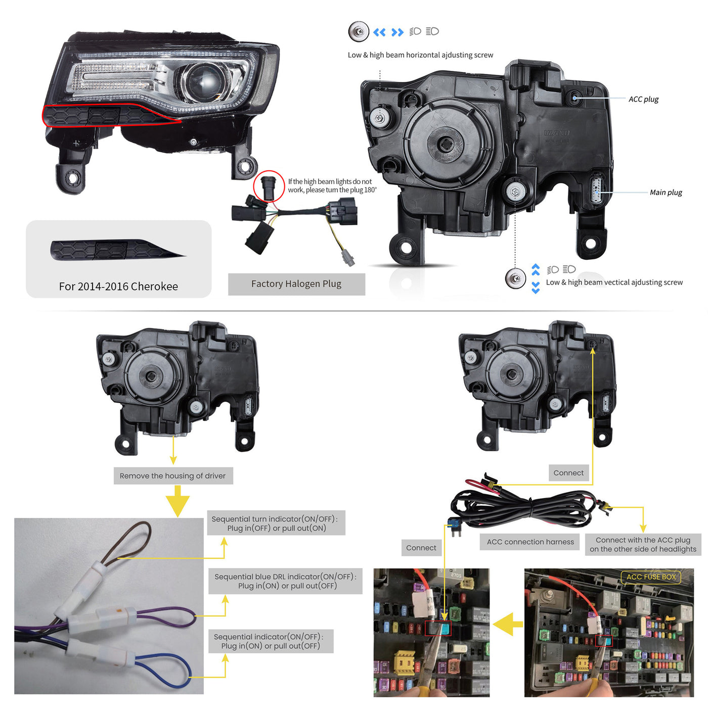 VLAND LED Headlights For Jeep Grand Cherokee WK2 2014-2021 4th Gen [DOT.]