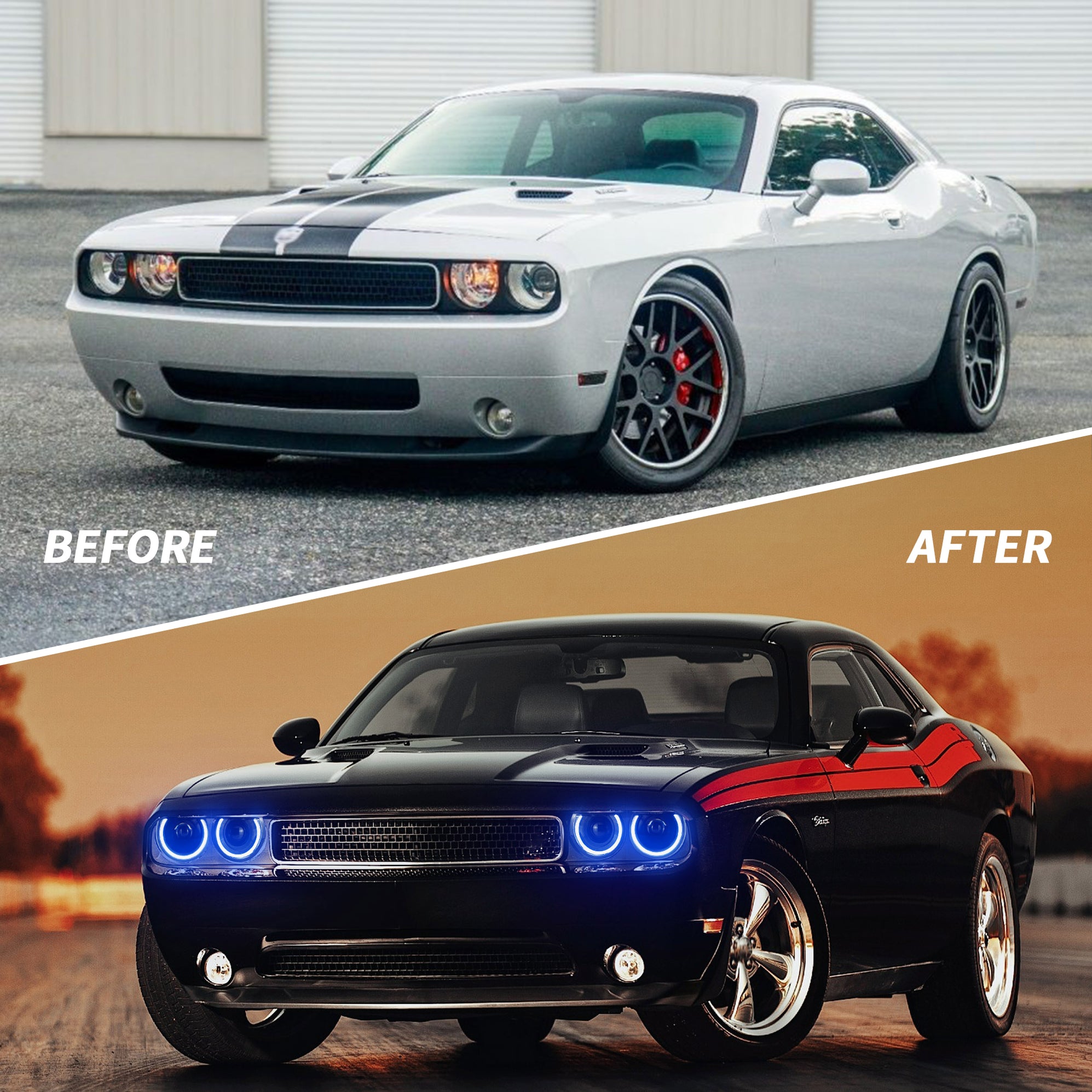 VLAND LED RGB Headlights + LED Tail lights For Dodge Challenger 2008 ...