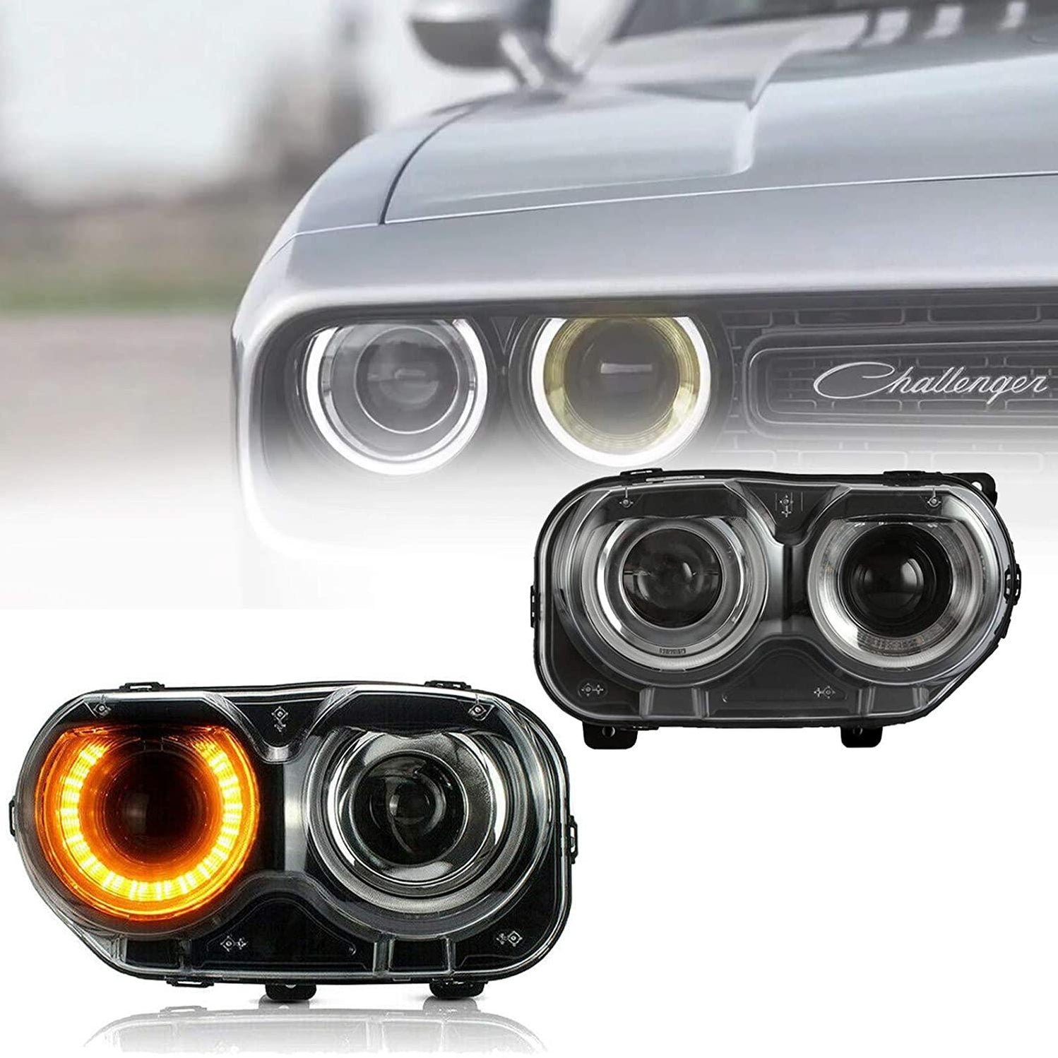 VLAND LED Halo Headlights For Dodge Challenger 2015-2024 Halogen Models