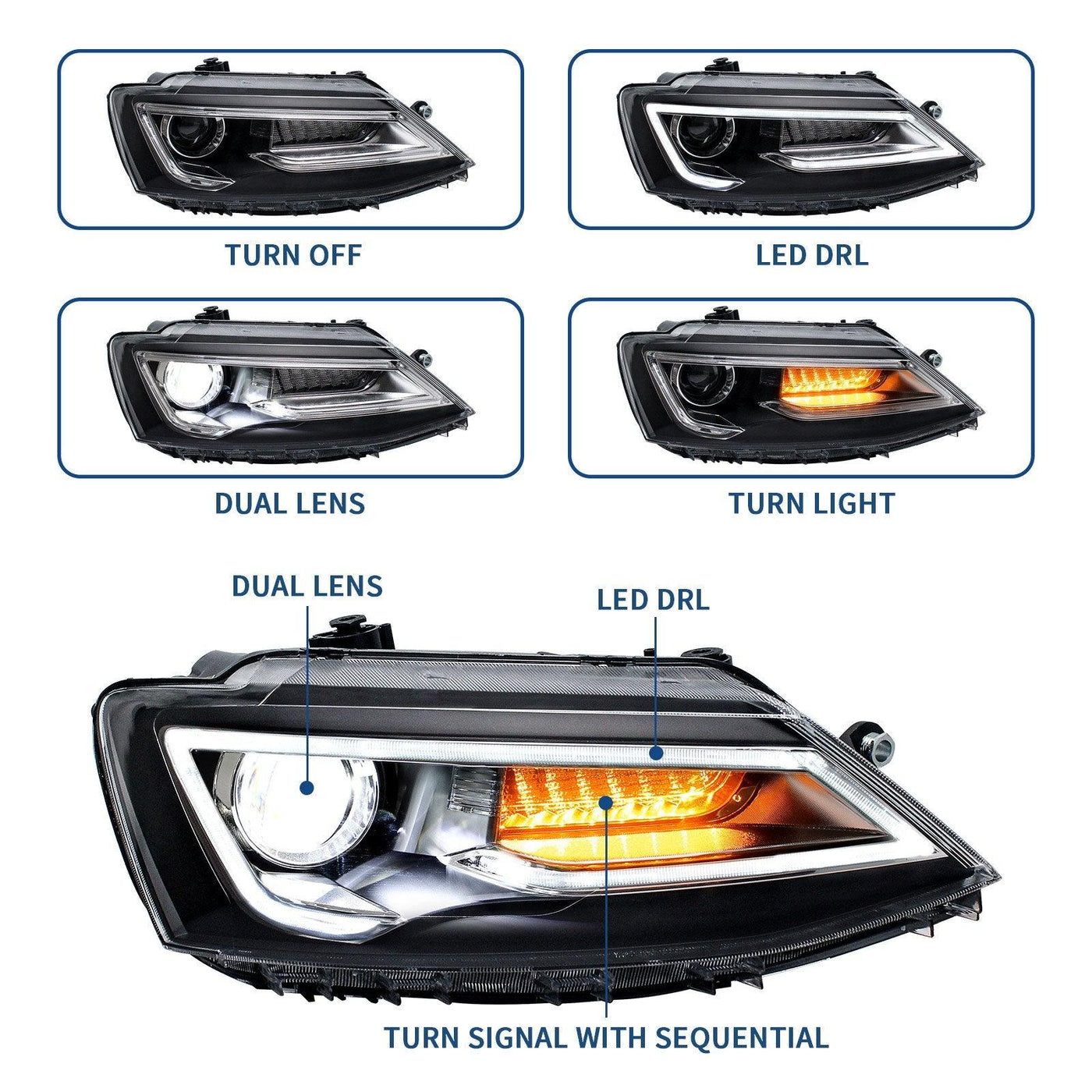 VLAND LED Headlights and Tail Lights Combo For Volkswagen Jetta MK6 ...