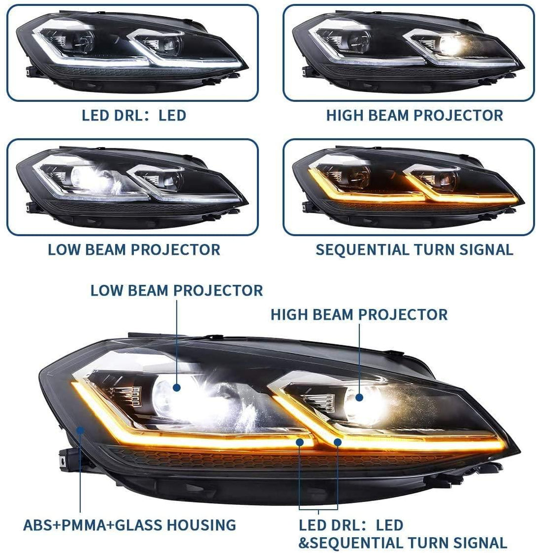 VLAND LED Projector Headlights For Volkswagen Golf MK7.5 2017-2020 ...