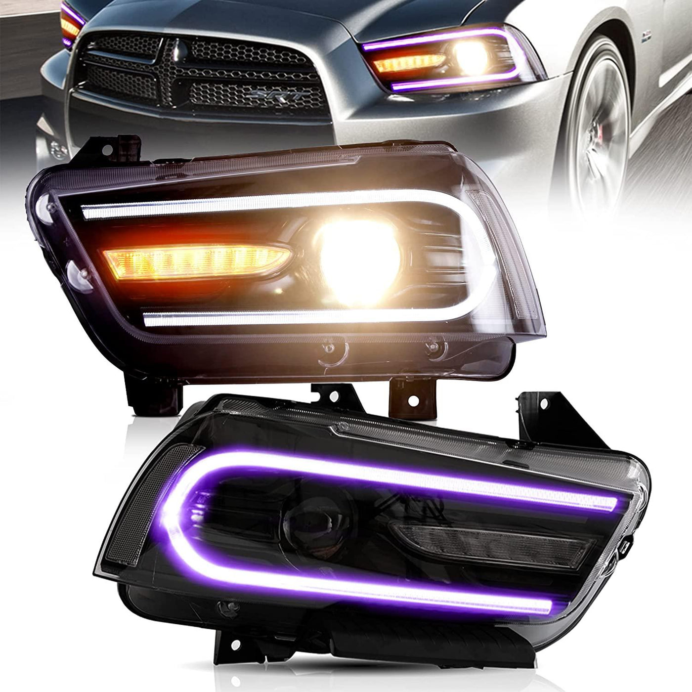 VLAND RGB Dual Beam Headlights For Dodge Charger 2011-2014 With ...