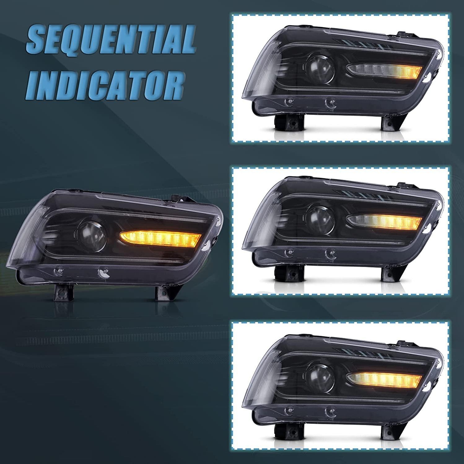 VLAND RGB Dual Beam Headlights For Dodge Charger 2011-2014 With ...