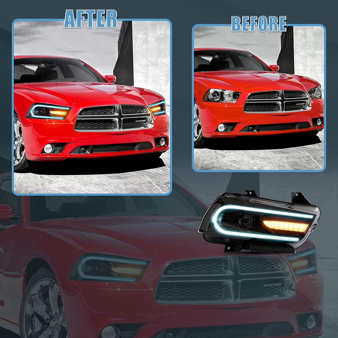 VLAND RGB Dual Beam Headlights For Dodge Charger 2011-2014 With ...